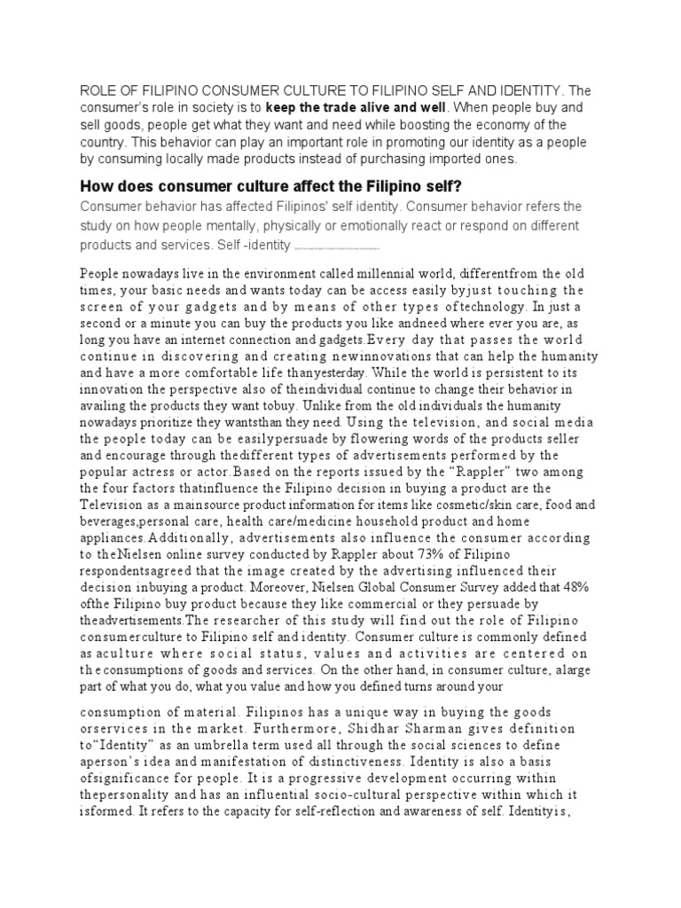 Role of Filipino Consumer Culture To Filipino Self and Identity | PDF ...