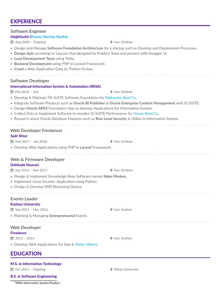 Experience: Software Engineer | PDF | Web Application | Application Software