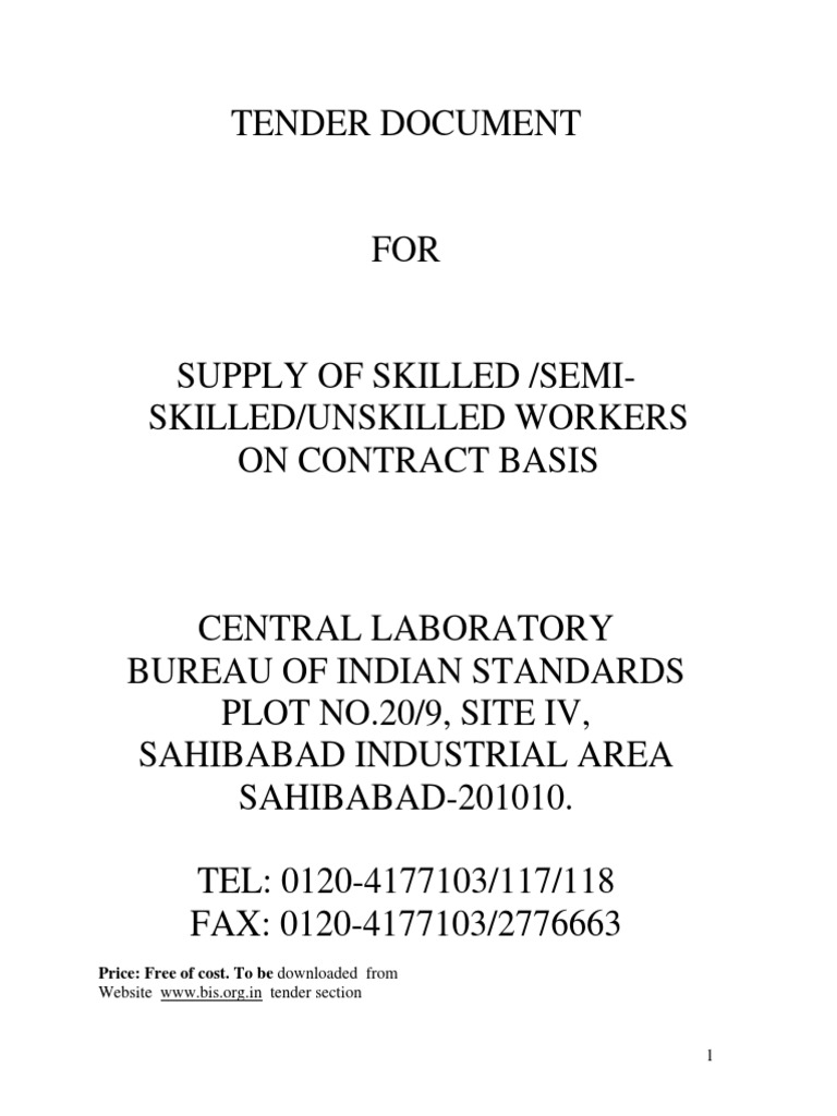 Tender for Supply of Skilled/Semi-Skilled/Unskilled Workers | PDF ...