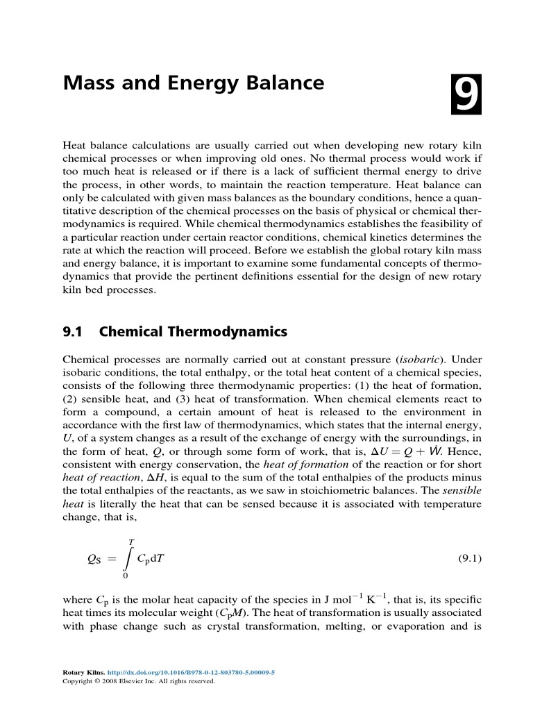 Mass and Energy Balance: 9.1 Chemical Thermodynamics | PDF | Enthalpy ...