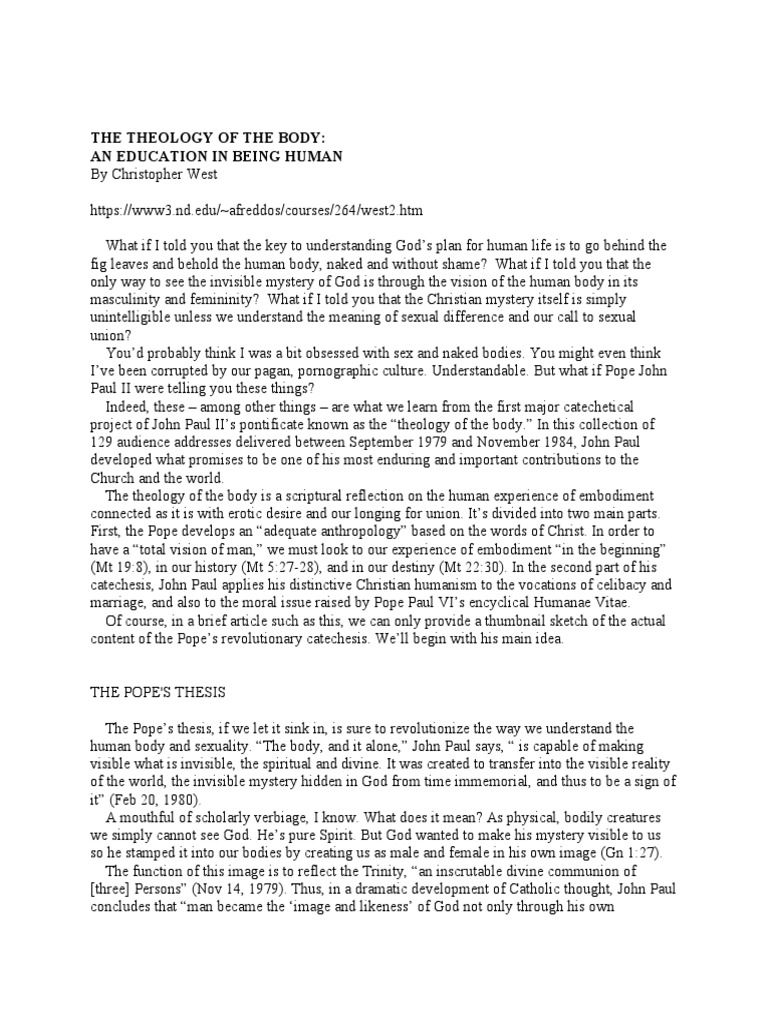 Theology of the Body Explained | PDF | Catholic Church | Sacraments