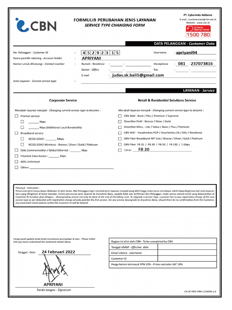 Form Permohonan Downgrade CBN | PDF
