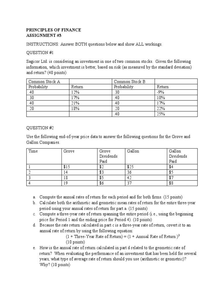 PRINCIPLES OF FINANCE Assignment #3 | PDF | Economies | Money