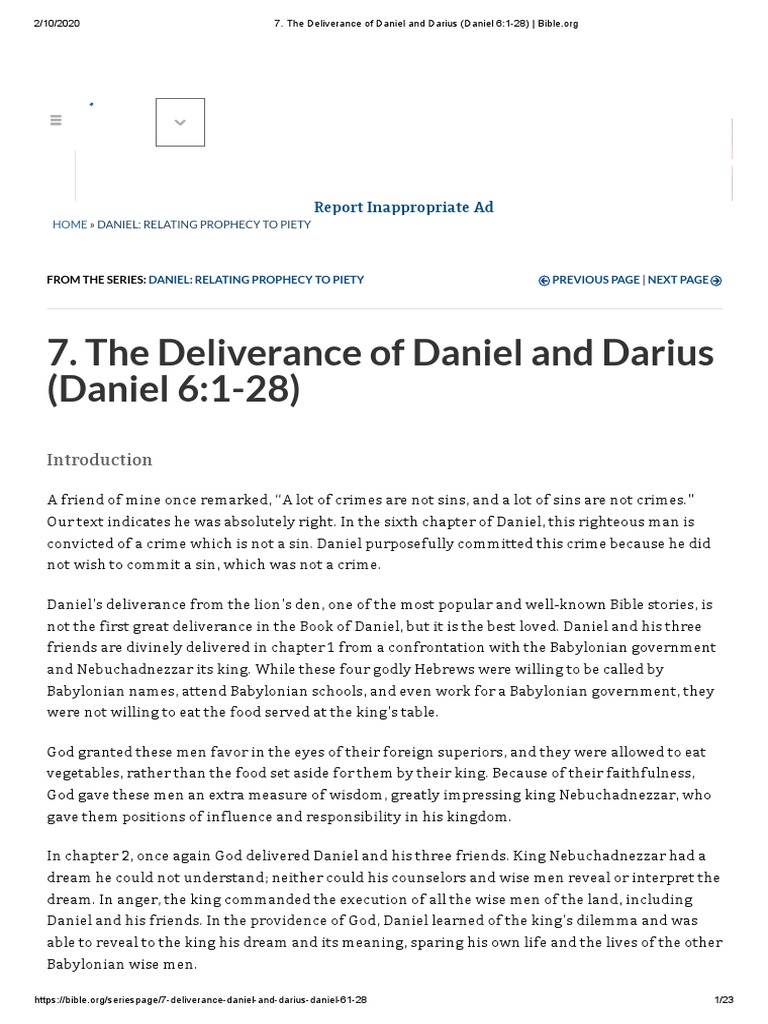 The Deliverance of Daniel and Darius (Daniel 6-1-28) | PDF | Daniel ...