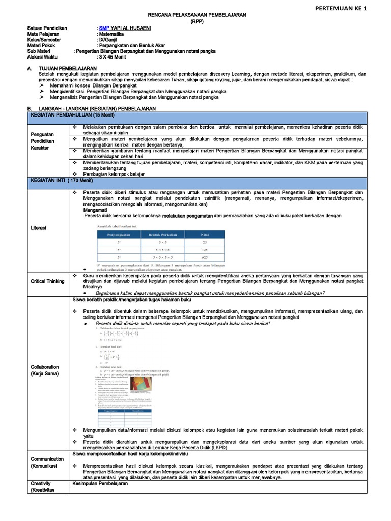 RPP Matematika Kelas 9: Perpangkatan | PDF