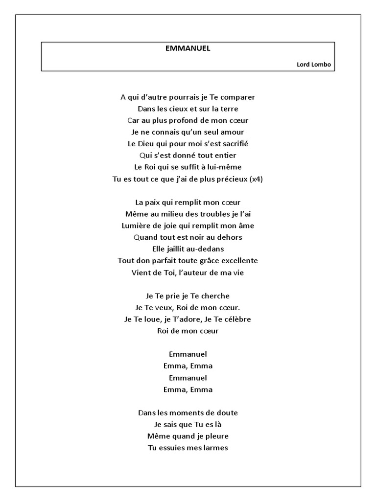 Emmanuel - Lord Lombo - Paroles PDF | PDF