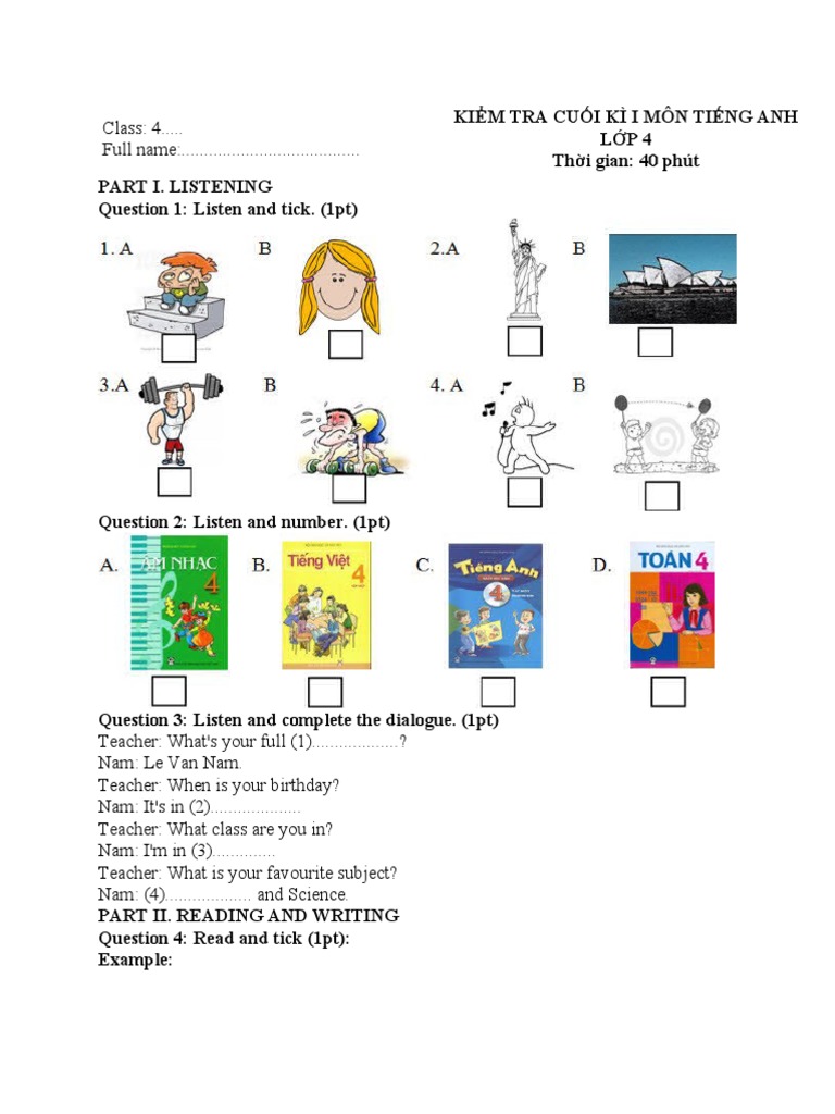 Test 1 Semester 1 - Grade 4 | PDF