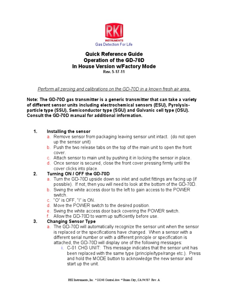 GD-70D Gas Detector Operation Guide | PDF | Sensor | Computer Engineering