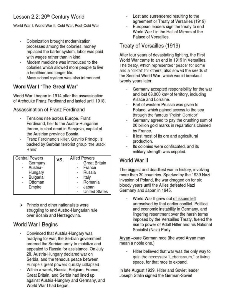 Lesson 2.2 20th Century World | PDF | Cold War | Allies Of World War II