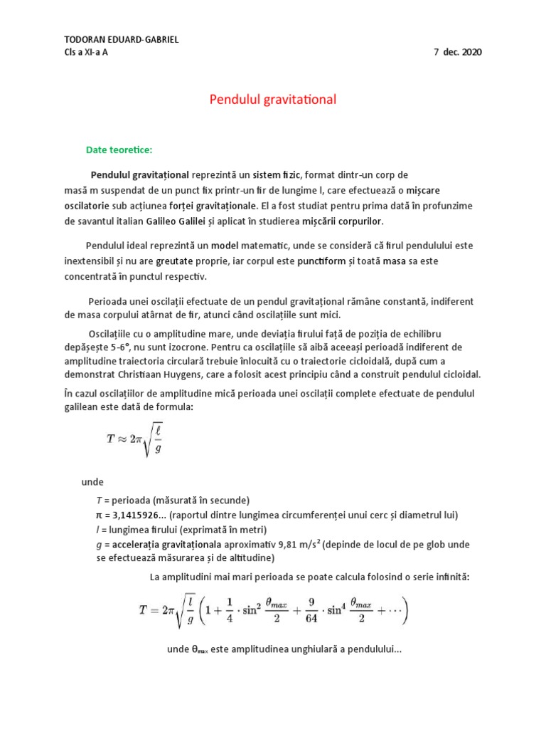 Pendulul Gravitational | PDF