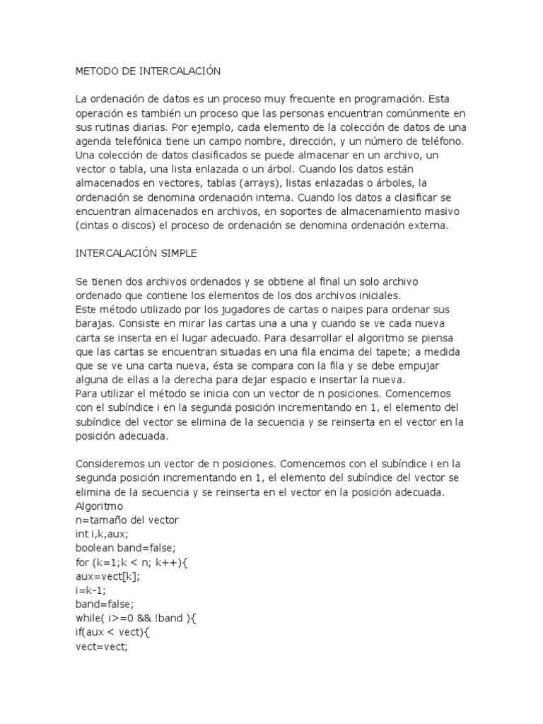 Métodos de Intercalación en Ordenación | PDF | Estructura de datos de ...