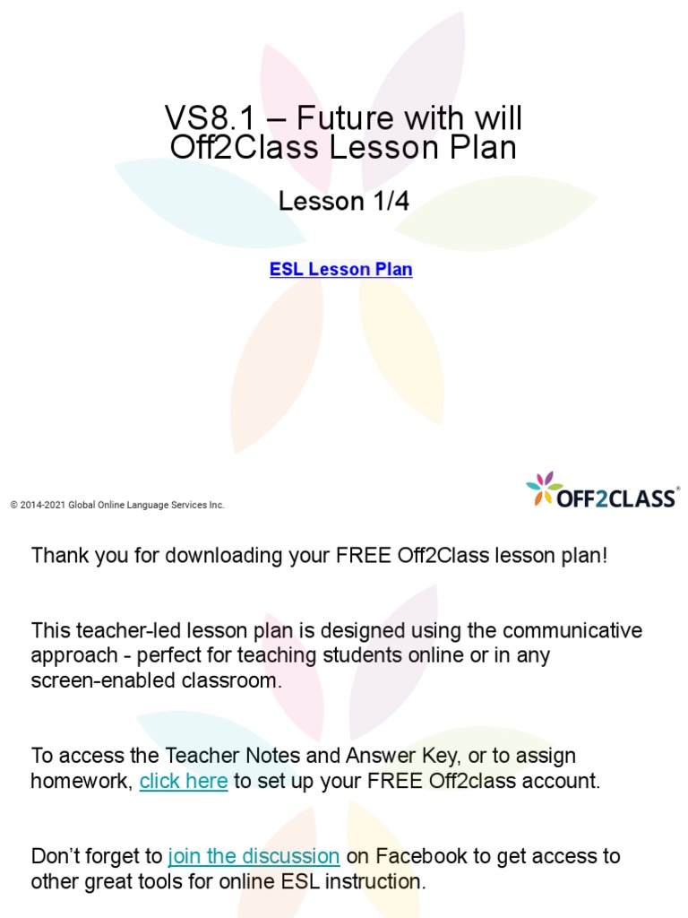 Teaching The Future With Will: A Lesson Plan For ESL Teachers | PDF ...