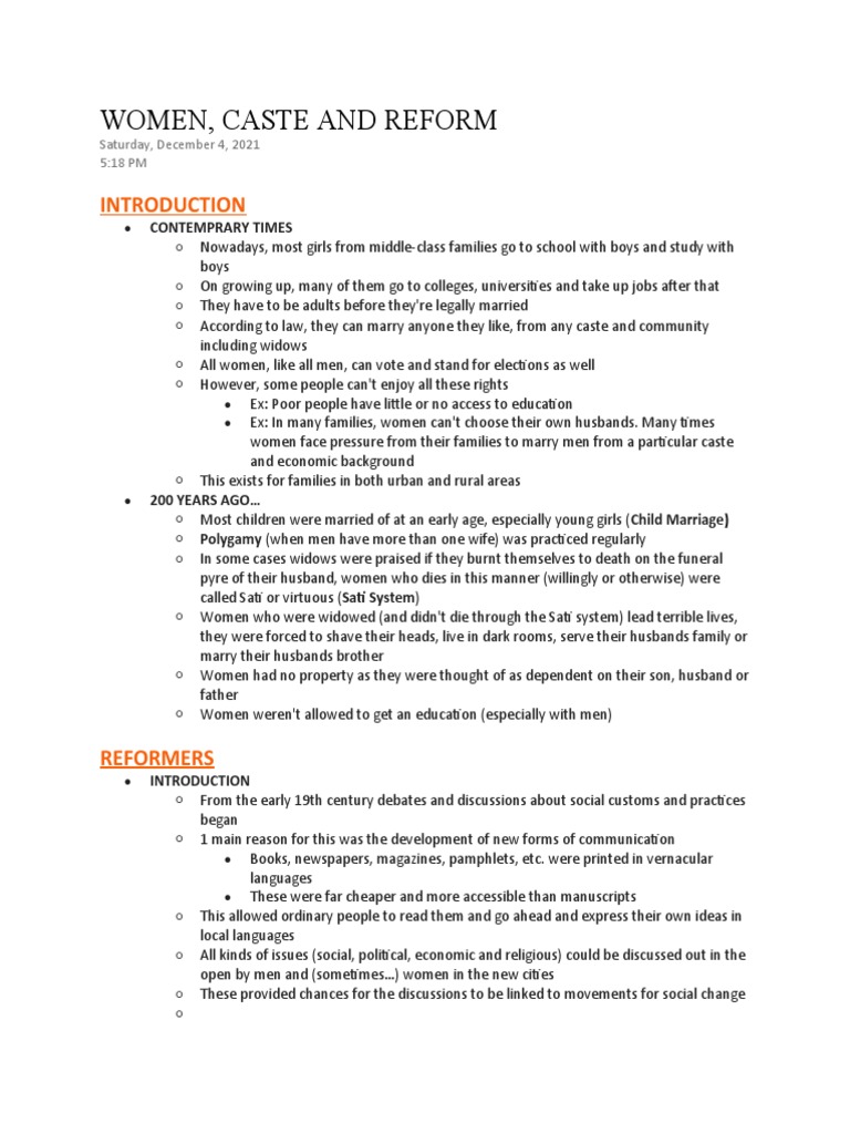 Women, Caste and Reform | PDF | Dalit | Swami Vivekananda