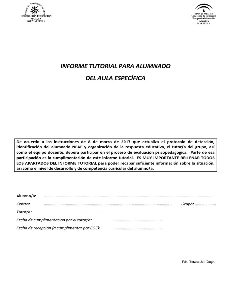 Informe Tutorial Aula Específica | PDF | Desorden hiperactivo y deficit de atencion ...