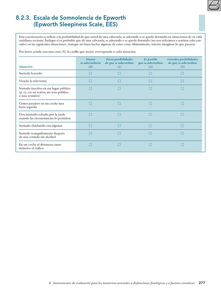 Escala de Somnolencia de Epworth (EES) | PDF | Sicología | Conceptos ...