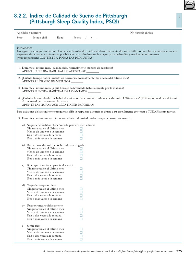 Índice de Calidad de Sueño de Pittsburgh (PSQI) | PDF | Medicina CLINICA | Enfermedades y trastornos