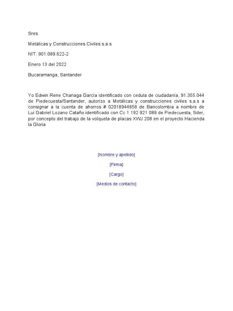 Modelo de Carta de Aceptación | PDF