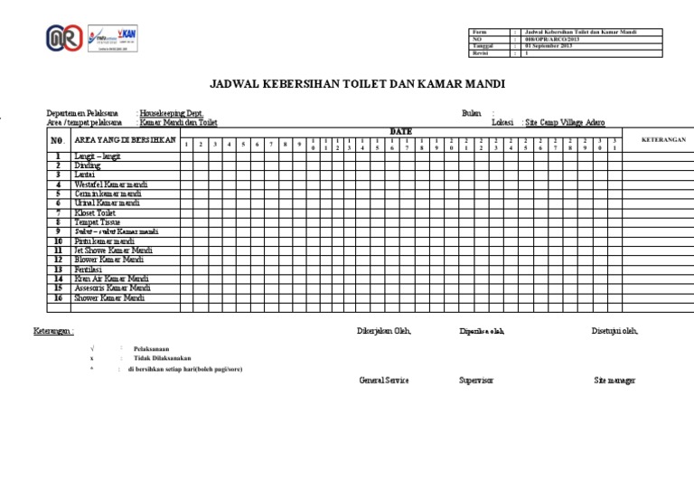 Jadwal Kebersihan Toilet Dan Kamar Mandi | PDF