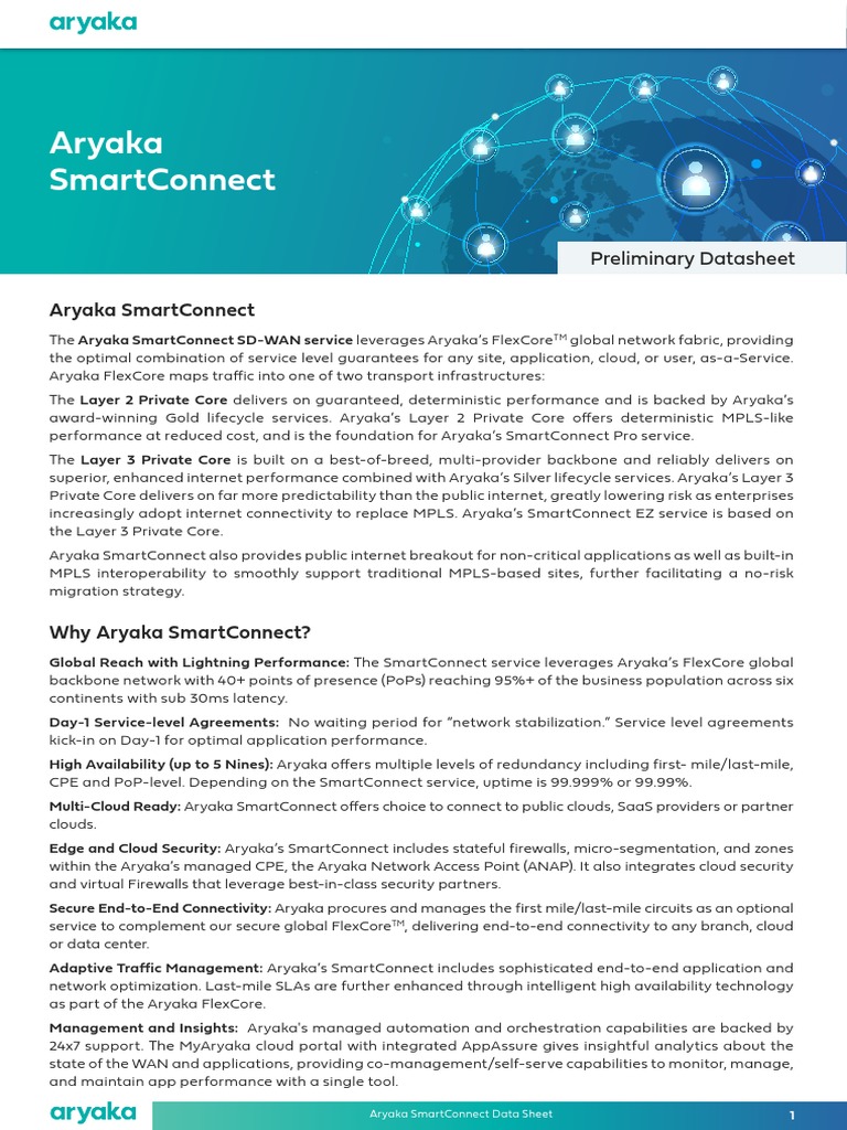 Aryaka Smartconnect Ez Pro Datasheet | PDF | Cloud Computing | Computer Network