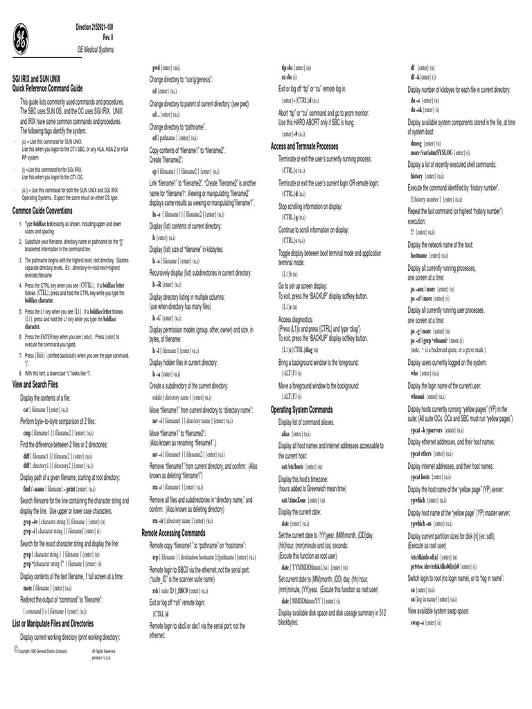HiSpeed CTi Quick Reference SGI IRIX SUN UNIX | PDF | Filename | Booting