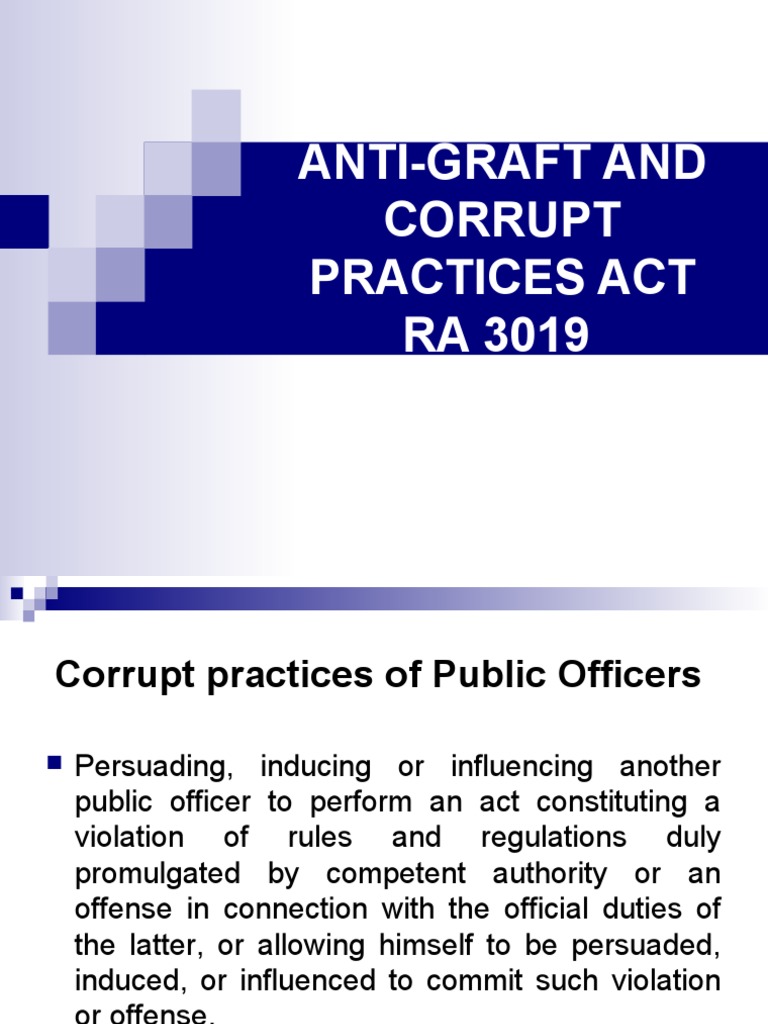 Anti-Graft and Corrupt Practices Act RA 3019 | PDF | Private Law | Public Law