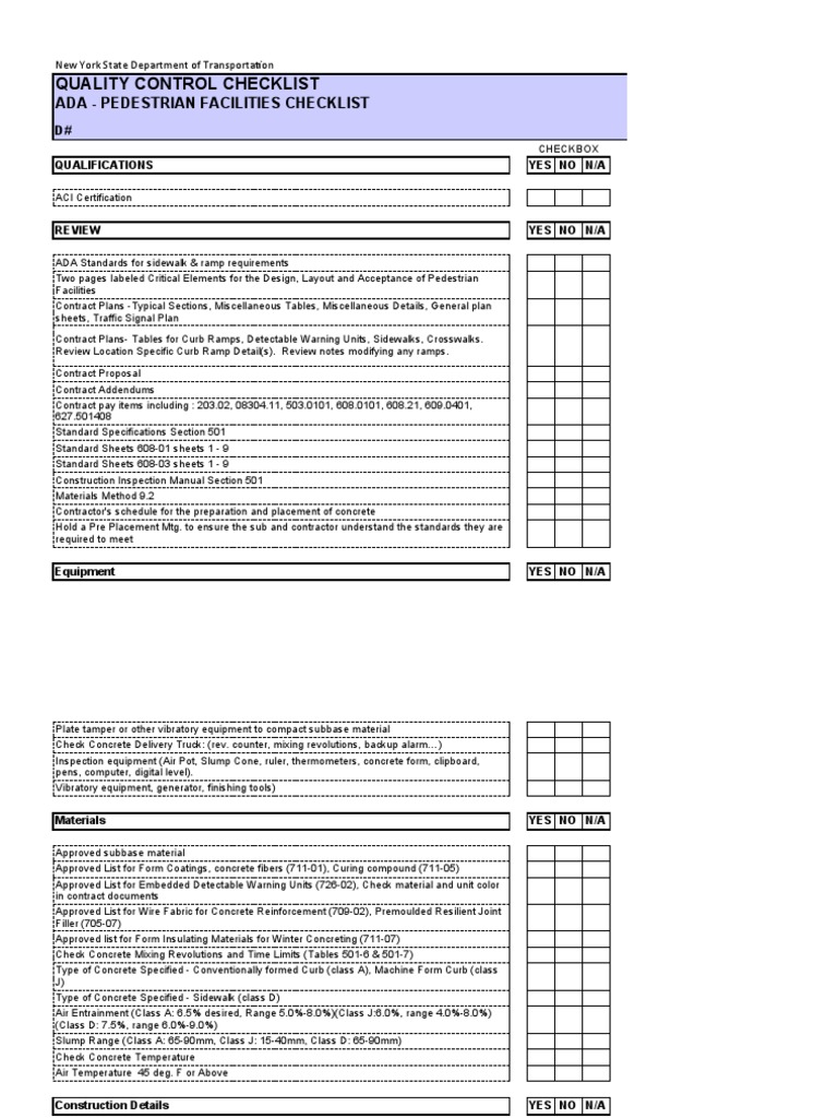 NYSDOT ADA Pedestrian Facilities Checklist | PDF | Stairs | Road Transport