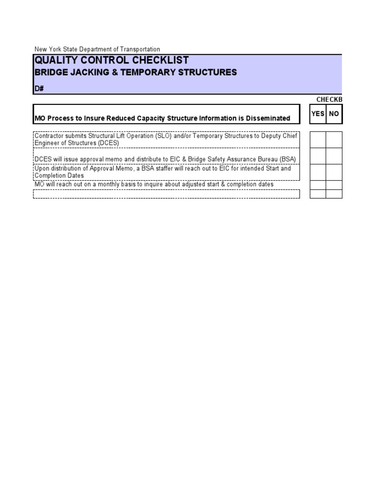 Quality Control Checklist: Bridge Jacking & Temporary Structures | PDF