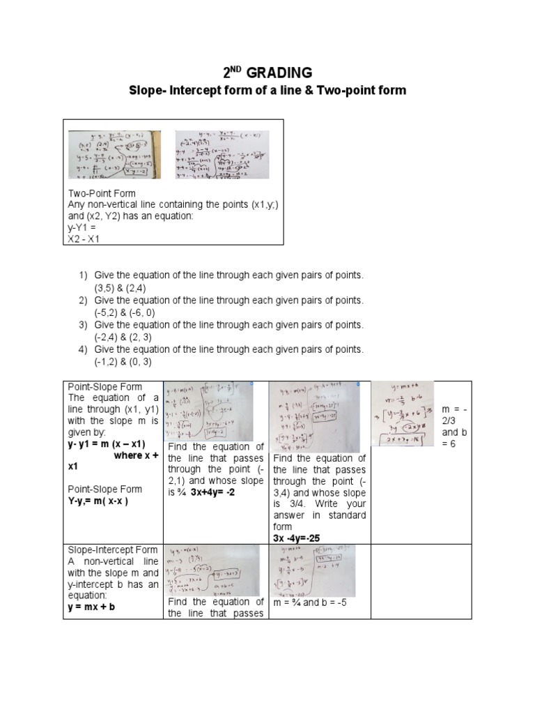 2 Grading: Slope-Intercept Form of A Line & Two-Point Form | Download ...