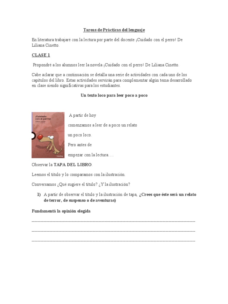 Actividades de lectura: Cuidado con el perro | PDF | Sílaba | Fonética