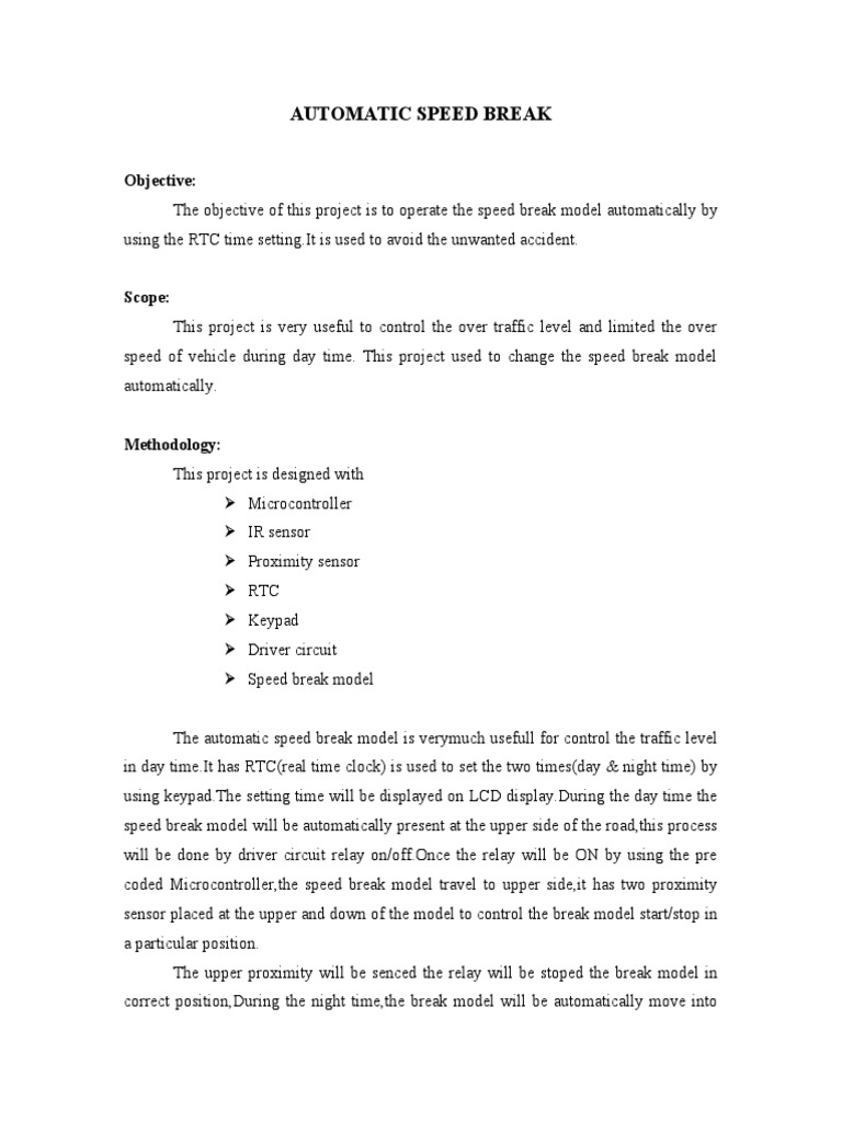 Automatic Speed Break Control System | PDF | Microcontroller | Traffic