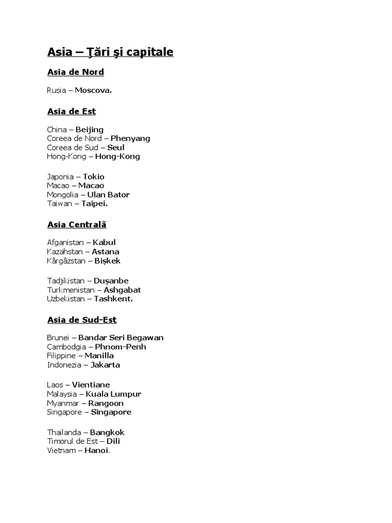 Capitale Asia Lista | PDF