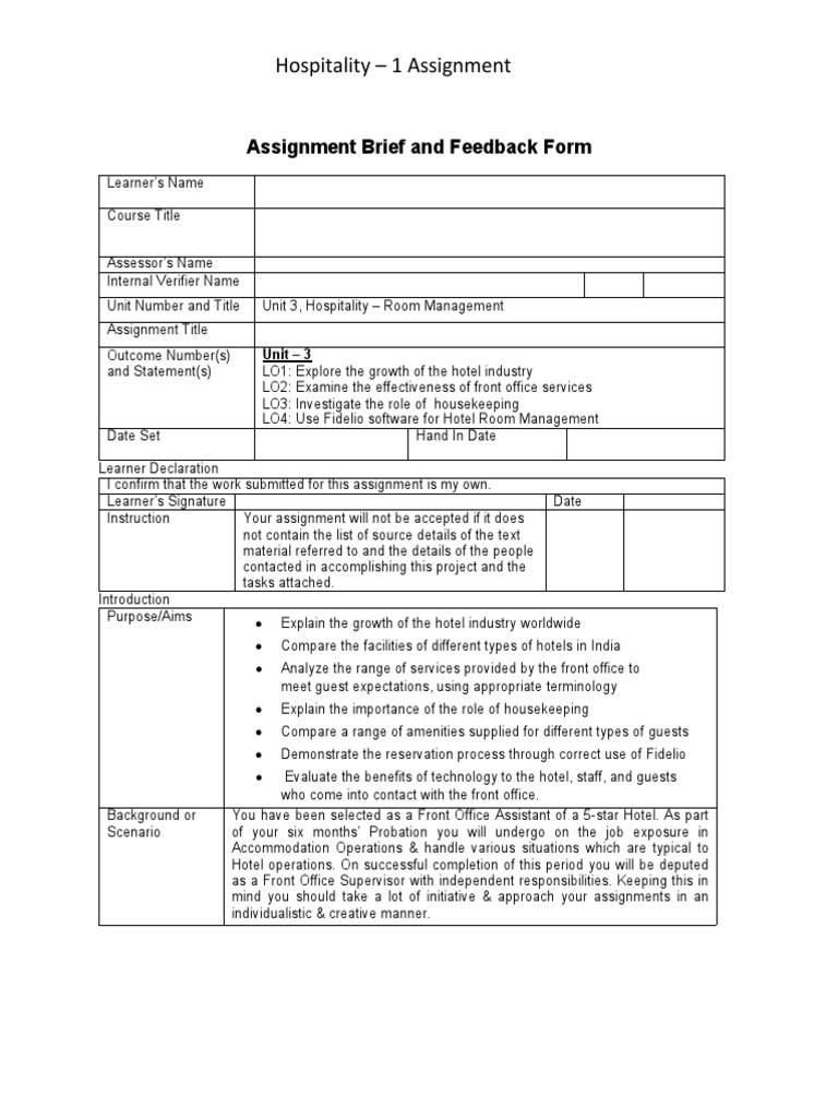 Hotel Management Assignment Overview | PDF | Hotel