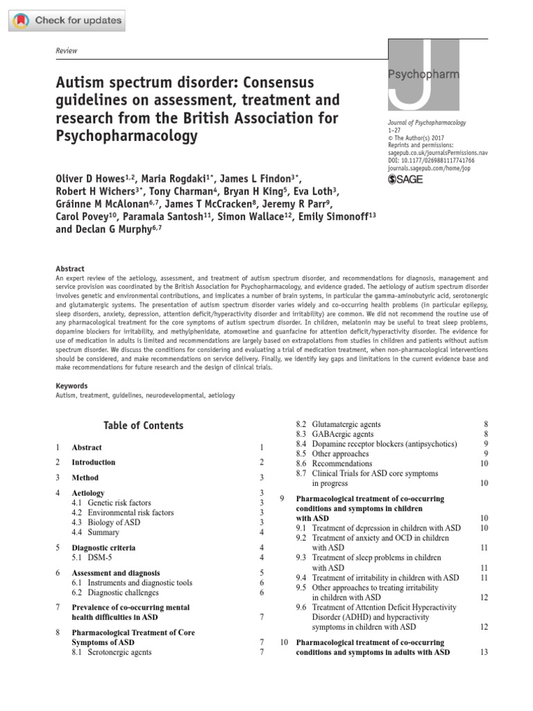 Autism Spectrum Disorder: Consensus Guidelines On Assessment, Treatment ...
