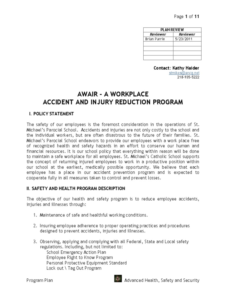 Awair - A Workplace Accident and Injury Reduction Program: Contact ...