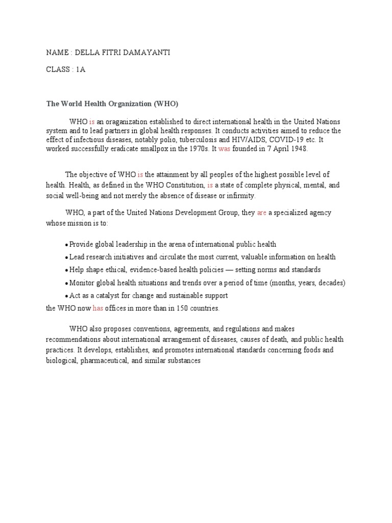 The World Health Organization (WHO) : Is Was Is Is Are | PDF