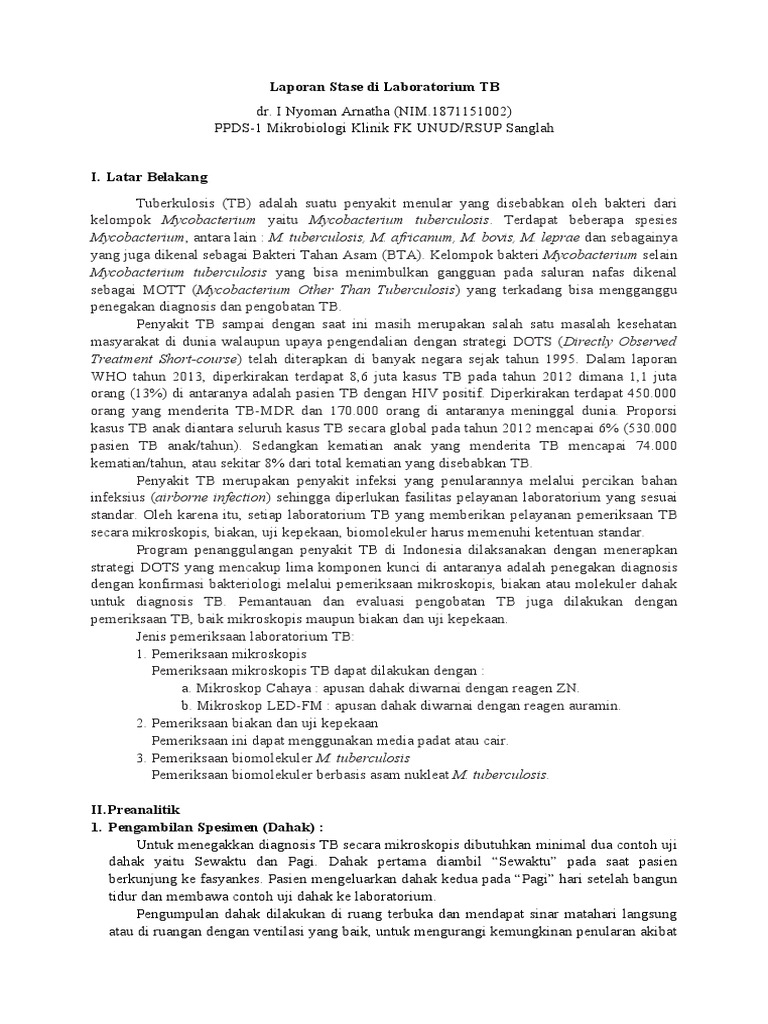 Stase TB Laboratorium | PDF