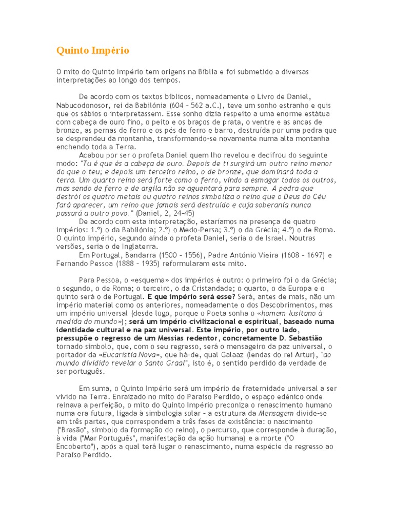 O mito do Quinto Império: origens bíblicas e interpretações ao longo da ...