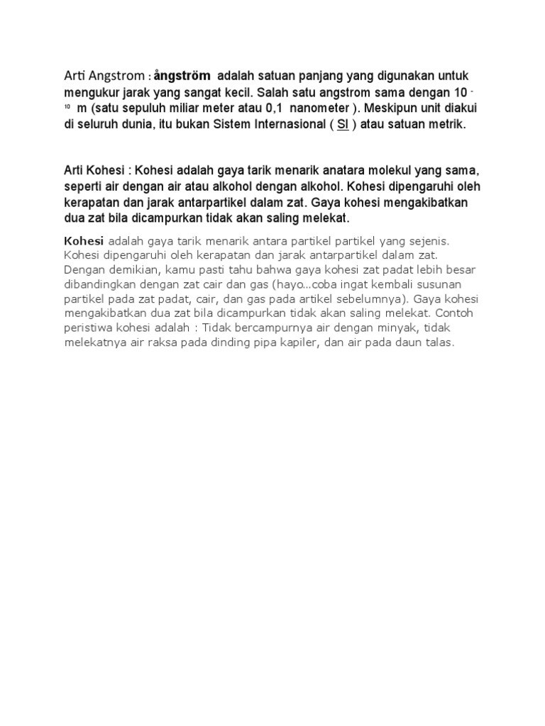 Satuan Angstrom dan Gaya Kohesi | PDF