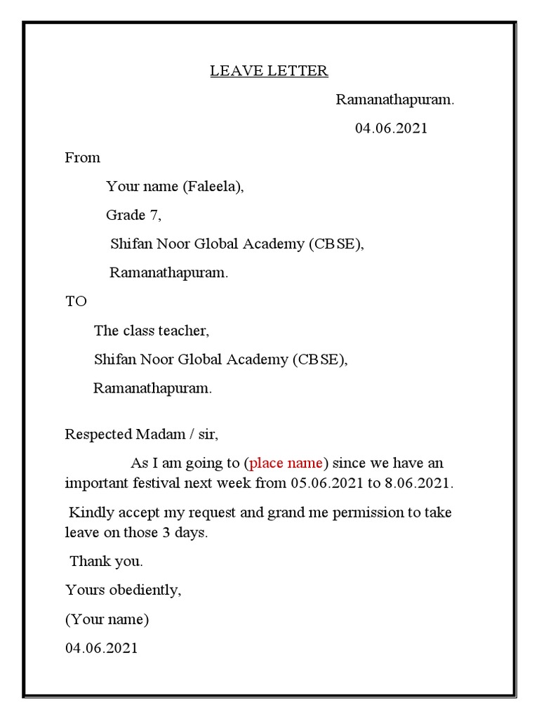 Leave Letter Grade 6 | PDF