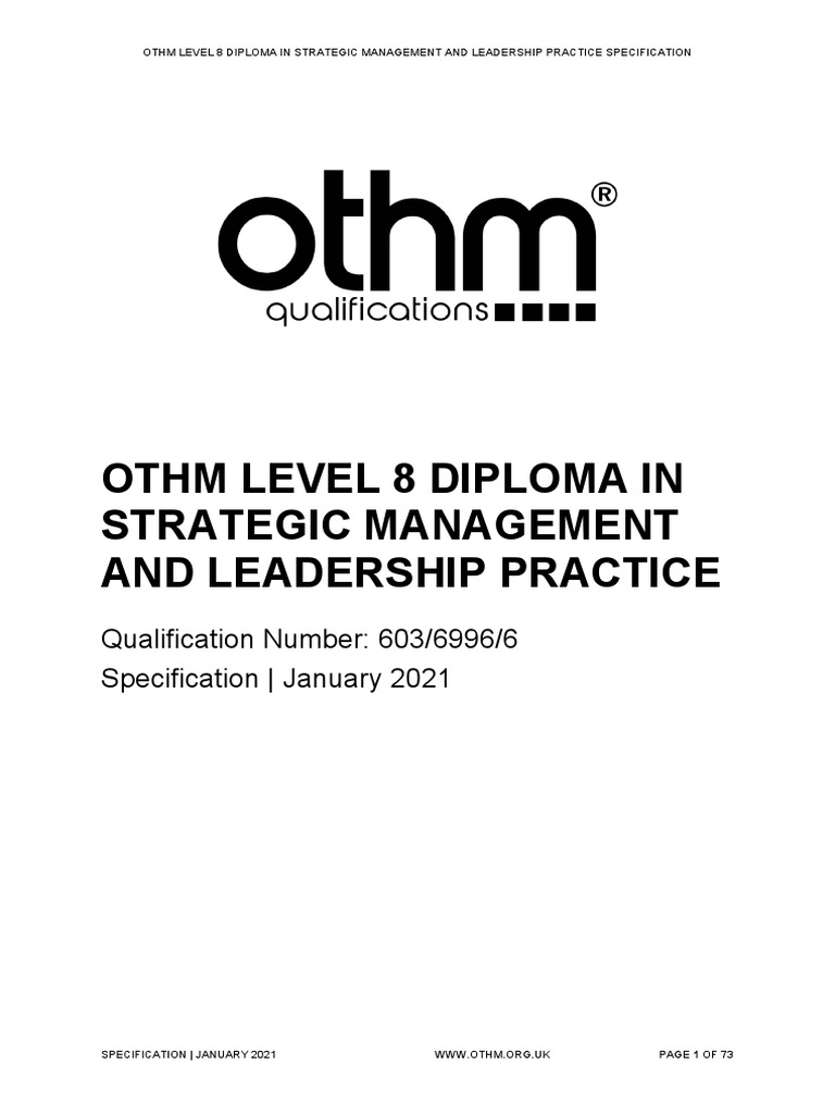 OTHM Level 8 Diploma in Strategic Management and Leadership Practice ...