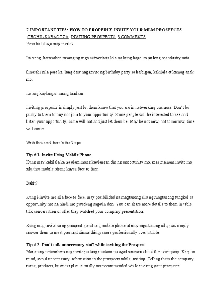 7 Important Tips: How To Properly Invite Your MLM Prospects | PDF ...