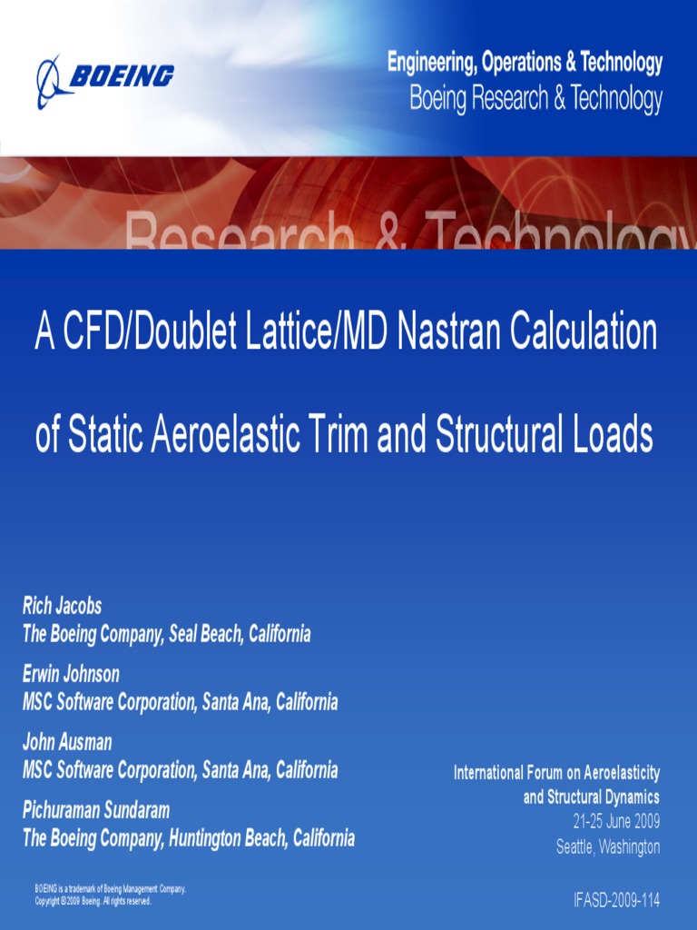A CFD/Doublet Lattice/MD Nastran Calculation of Static Aeroelastic Trim and Structural Loads ...