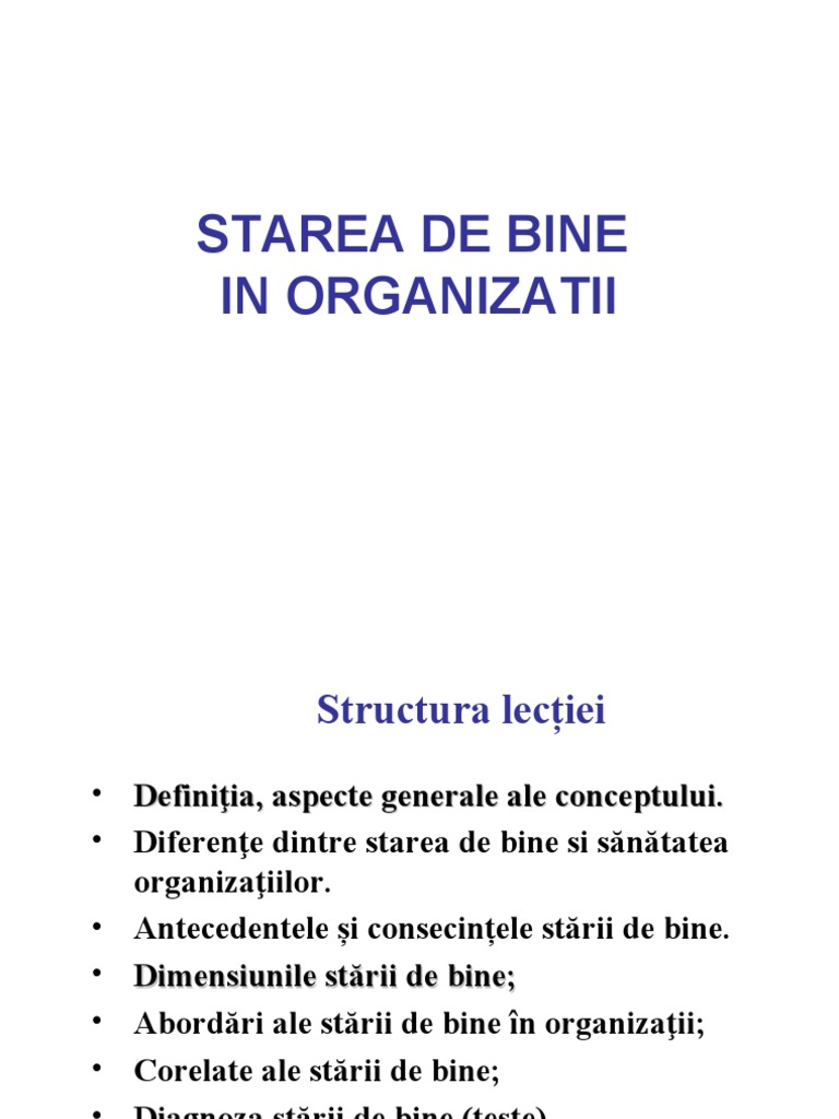 Starea de Bine in Organizatii | PDF