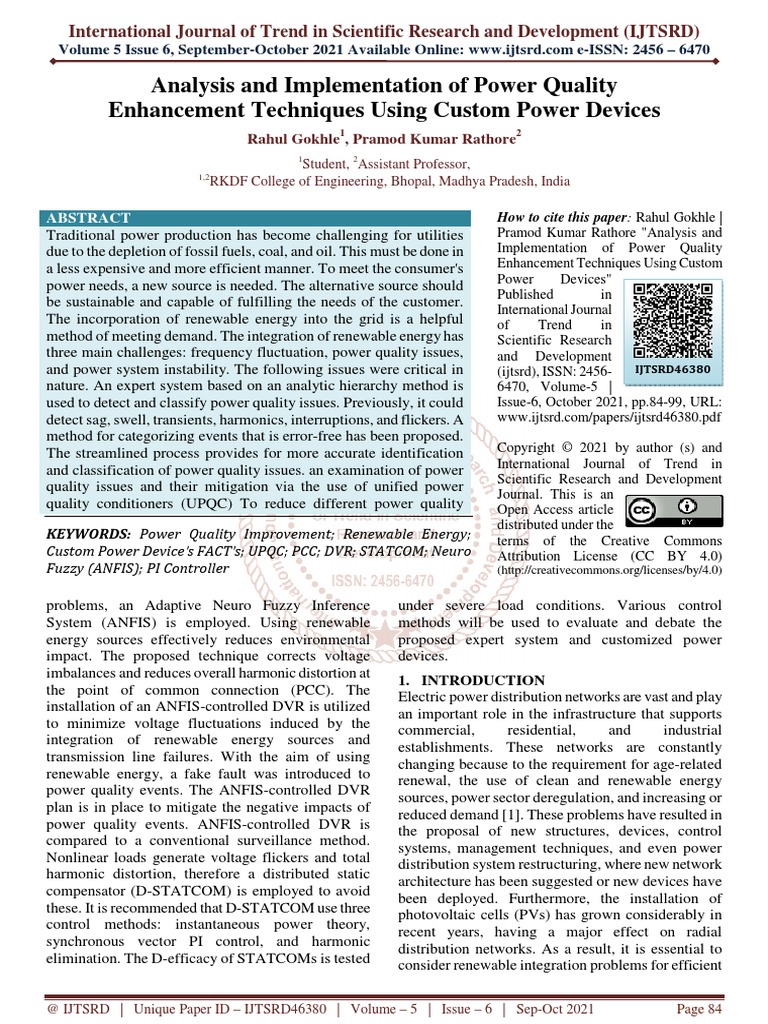 Analysis and Implementation of Power Quality Enhancement Techniques Using Custom Power Devices ...