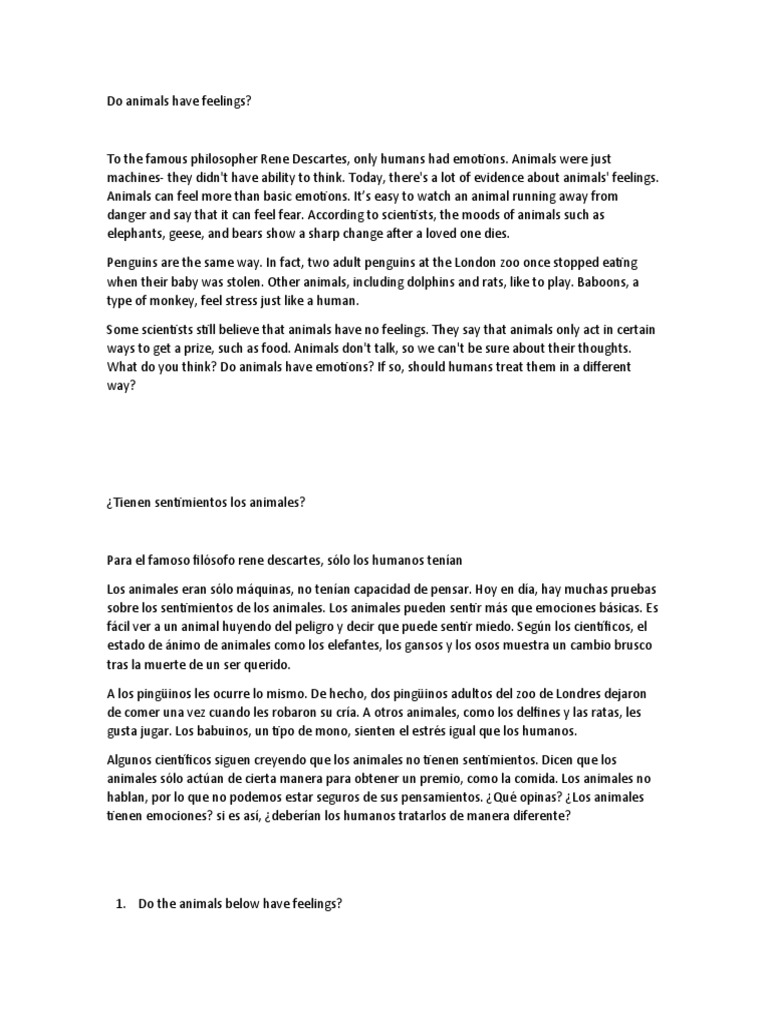 Do Animals Have Feelings | PDF | Sicología | Las emociones