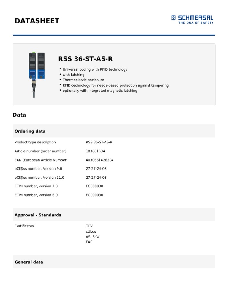 Datasheet: RSS 36-ST-AS-R | PDF | Electrical Engineering | Electricity