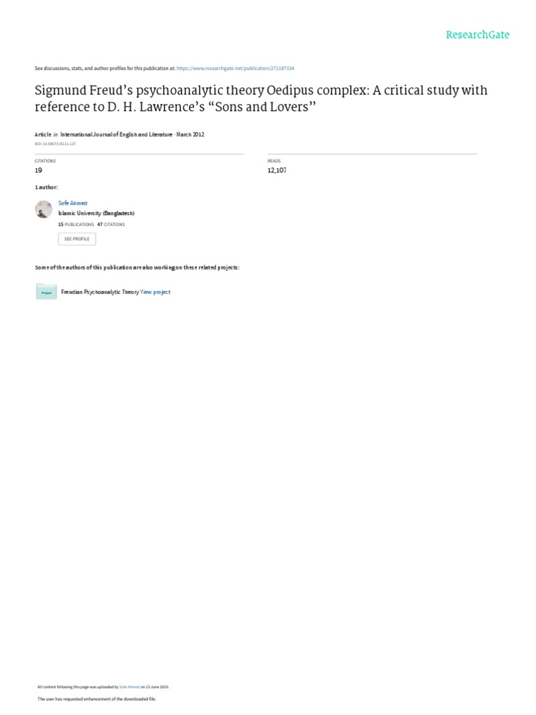 Sigmund Freud's Psychoanalytic Theory Oedipus Complex: A Critical Study ...