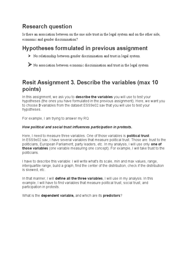 Research Question Hypotheses Formulated In Previous Assignment Pdf