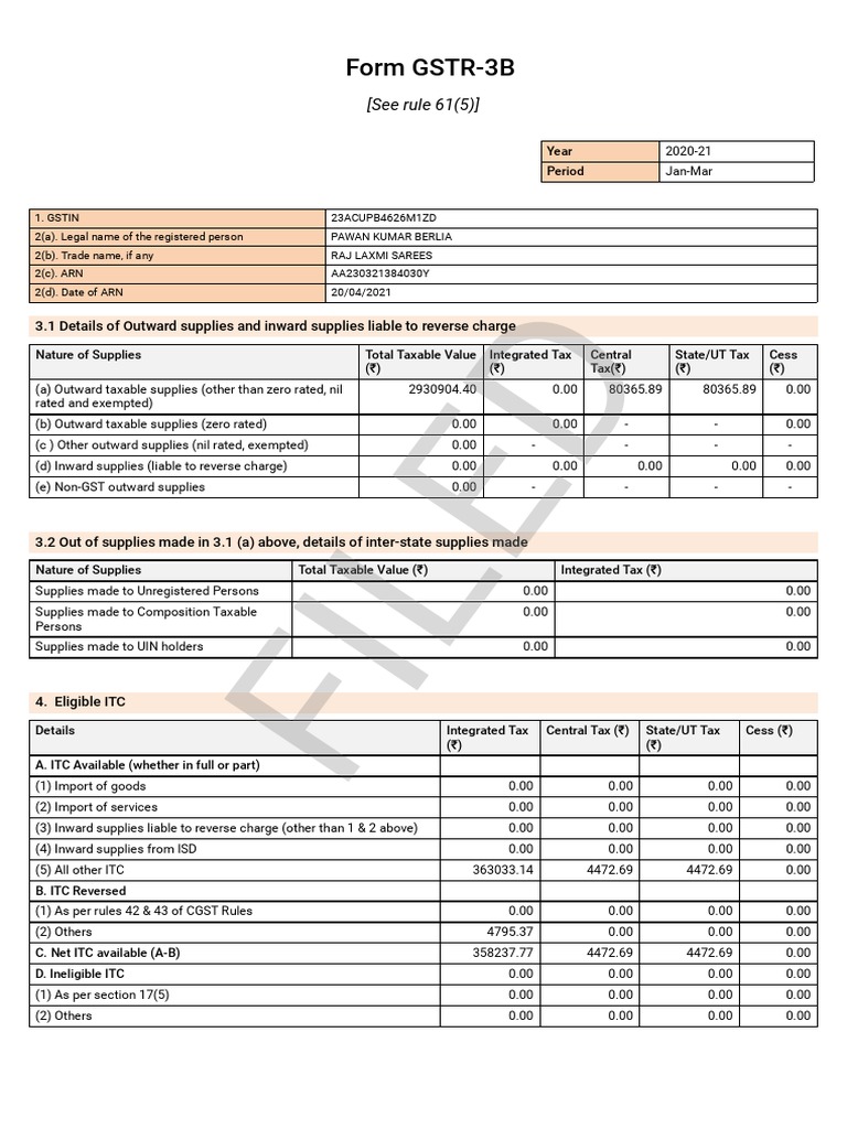 Filed: Form GSTR-3B | PDF | Trade | Public Law