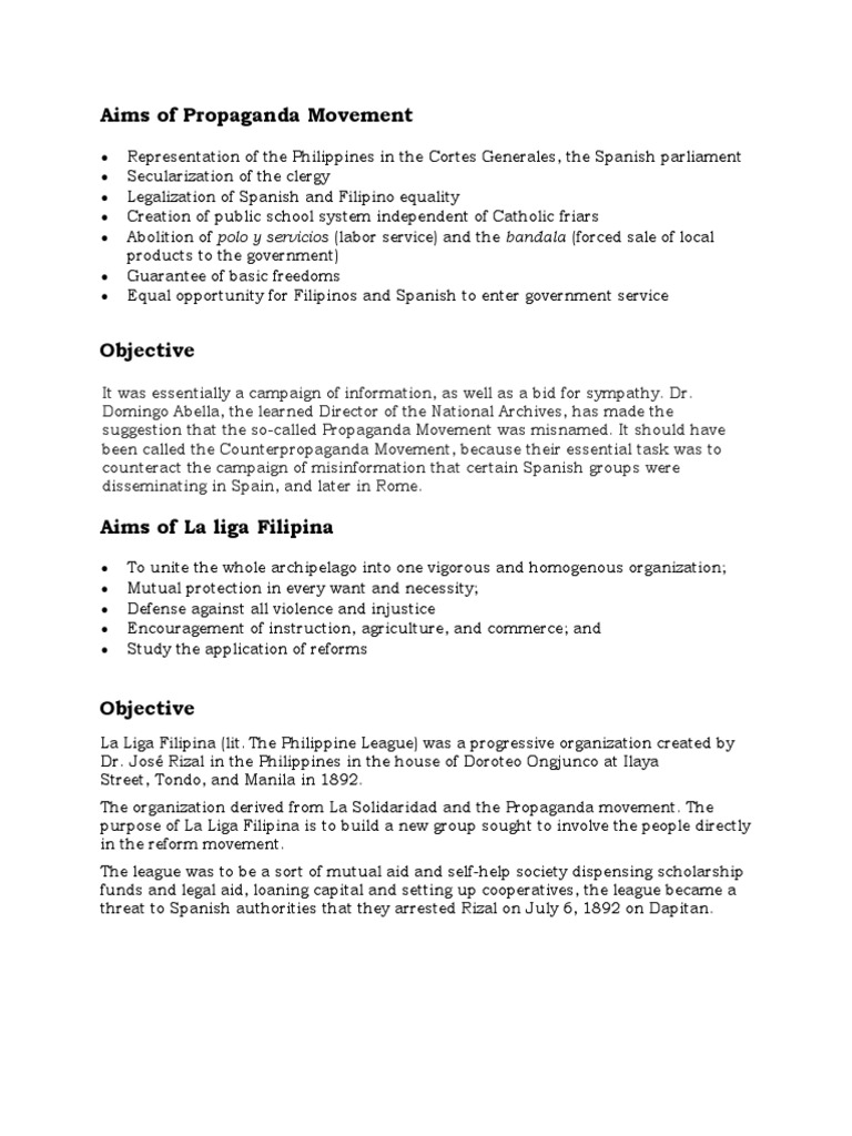 Objectives of the Propaganda Movement | PDF | Philippines